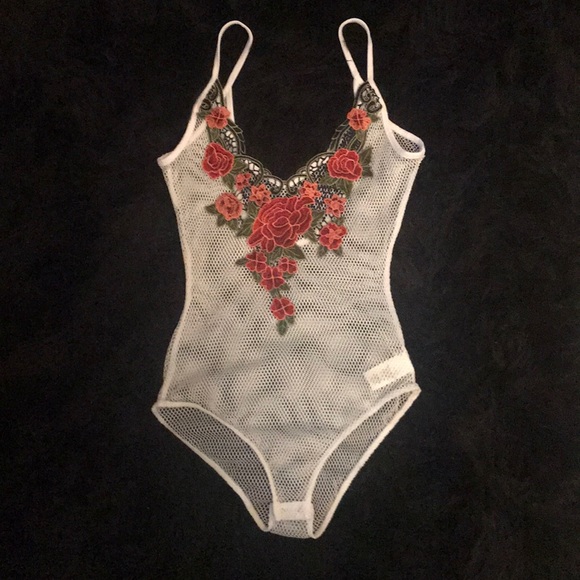Tops | Rose White Mesh Bodysuit | Poshmark